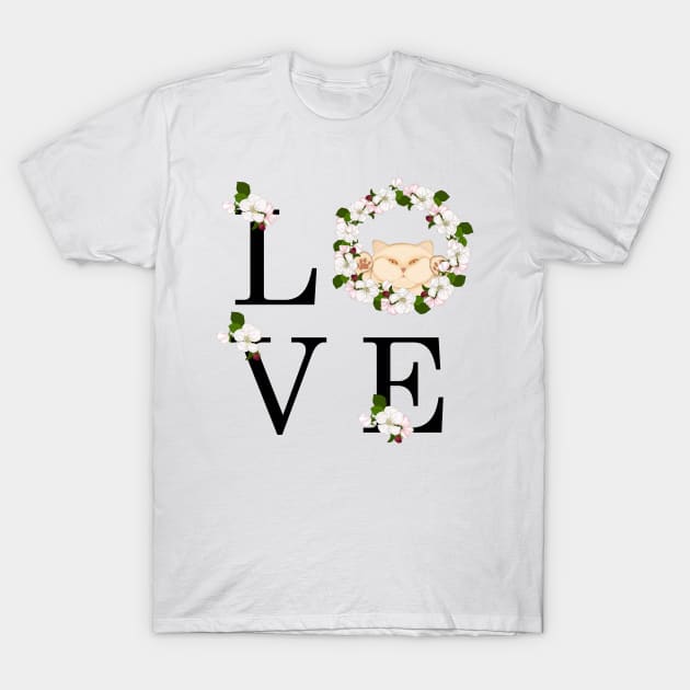 Cute apple blossom cat. Love - Love - T-Shirt | TeePublic